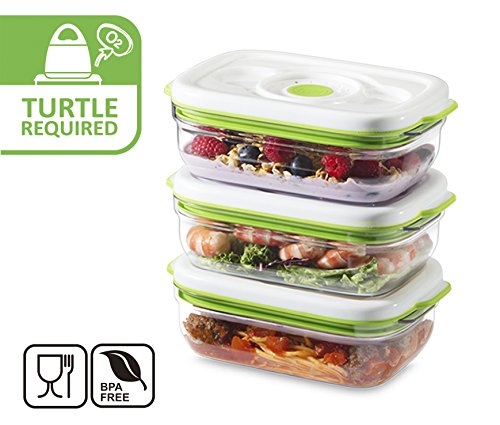 FOSA Vacuum Seal Food Storage System Reusable Small Containers, 3 pack, 34 oz size (Vacuum pump not included)