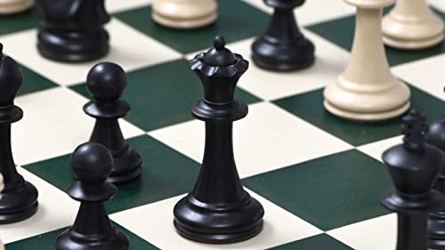 CHESSBAZAAR Study Library Tournament Plastic Chess Pieces & Roll Up Chess Board Combo |32 Pieces with 15 Inches Rollup Chessboard | Weight-340 grams | Black & Off-white |Plastic chess Set | Board Game