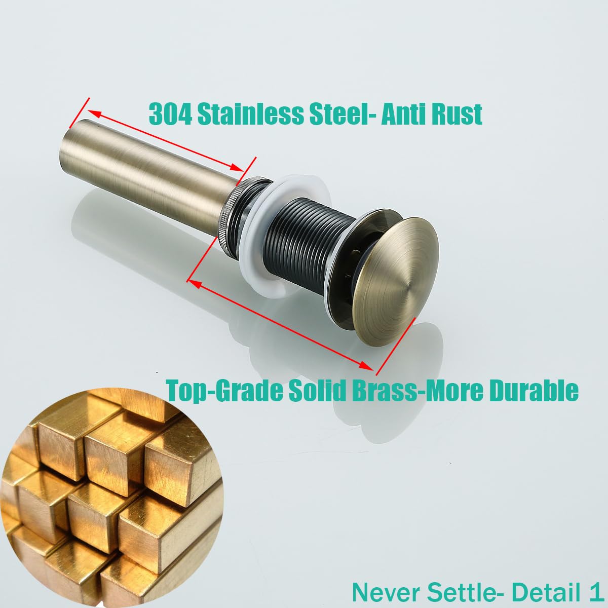 RANDOM Bathroom Vessel Sink Pop Up Drain Stopper Without Overflow Antique Brass, All Metal Rustproof Brass and 304 Stainless Steel 83006A.