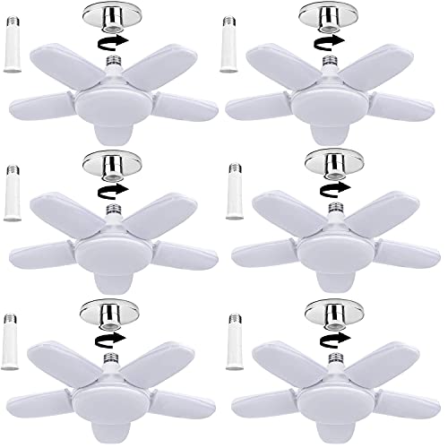 RGZZUP 6PACK LED Garage Lights,E26 100W Deformable Led Garage Ceiling Lighting 10000LM E26/E27 Daylight 6000K LED Ceiling Lights Adjustable Led Garage Light Extended Base for Garage,Warehouse