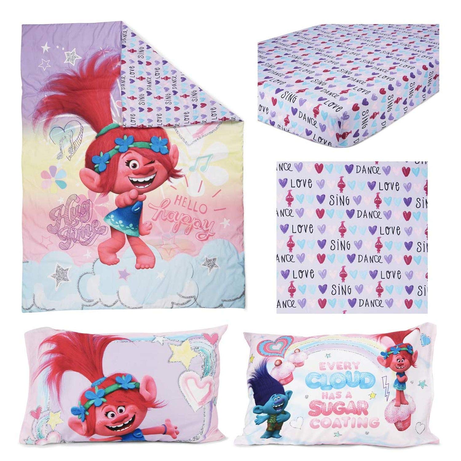 Trolls Hug Time 4-Piece Toddler Bedding Set, Pink, Toddler