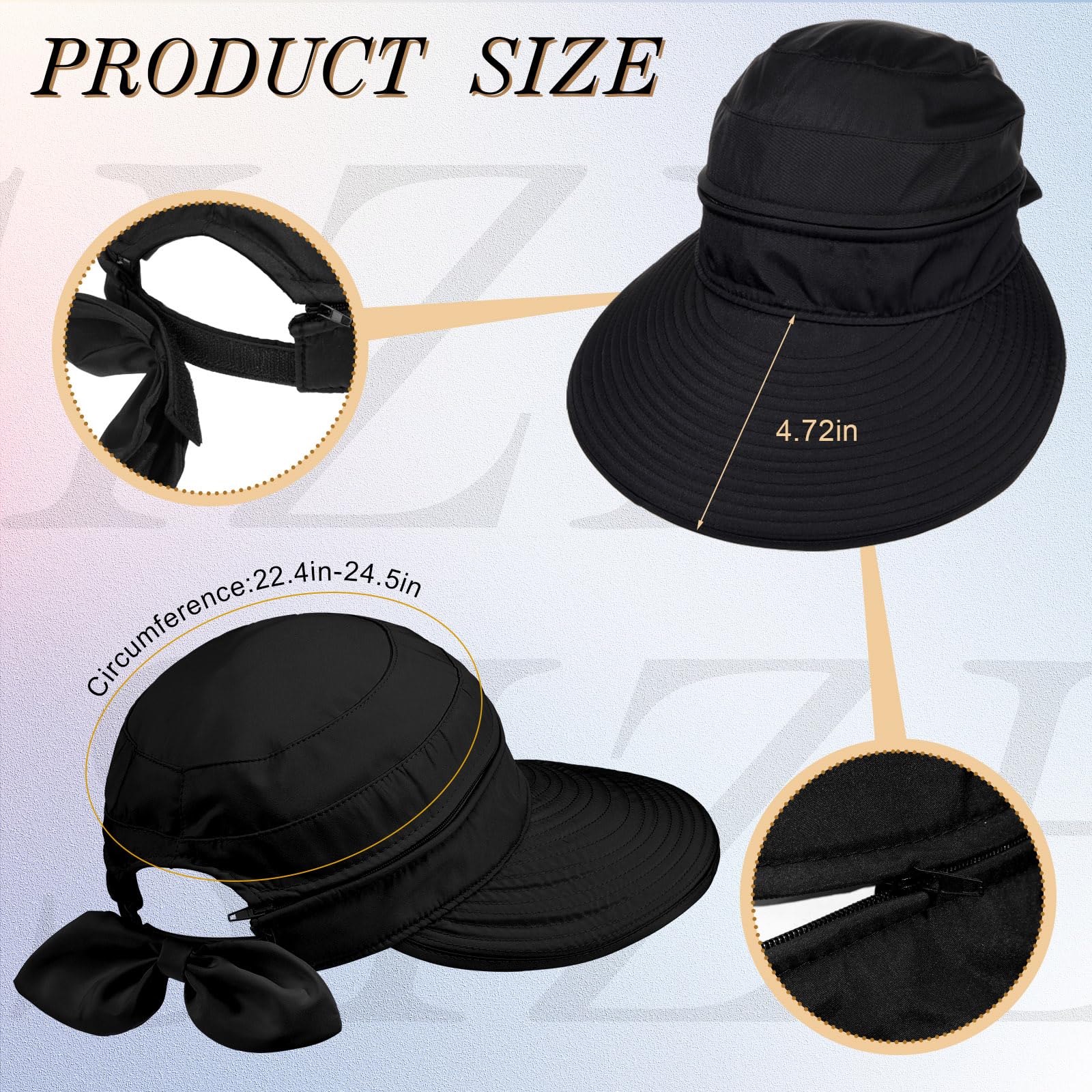 4 Pcs Foldable Sun hat Visor Ponytail Hat Women Summer UV Protection Hat 2 in 1 Zip Off Hat Large Wide Brim Visor Golf Foldable Cap Removable Top Cover for Outdoors Sports