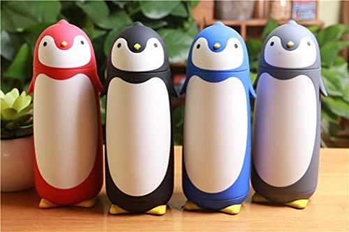 ChezMax Penguin Vacuum Thermos Stainless Steel Water Bottle Travel Mug Flask for Kids Children Student 9.5oz blue
