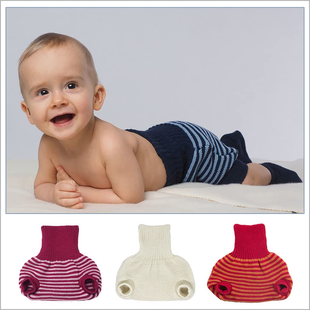 Organic Merino Wool Diaper Cover - Overnight Knit Diaper Cover for Fitted Cloth Diapers and Flats (EU 98-104 | 2-3 Years, Blue/Navy Stripes)
