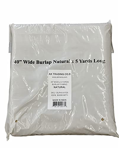 AK TRADING CO. 40" Wide x 5 Yards (15 Feet) - Multipurpose Natural Burlap Fabric - for Decorations, Crafts, Home, Weddings, Table Linens, Landscaping, Plants & Tree Covering and More.