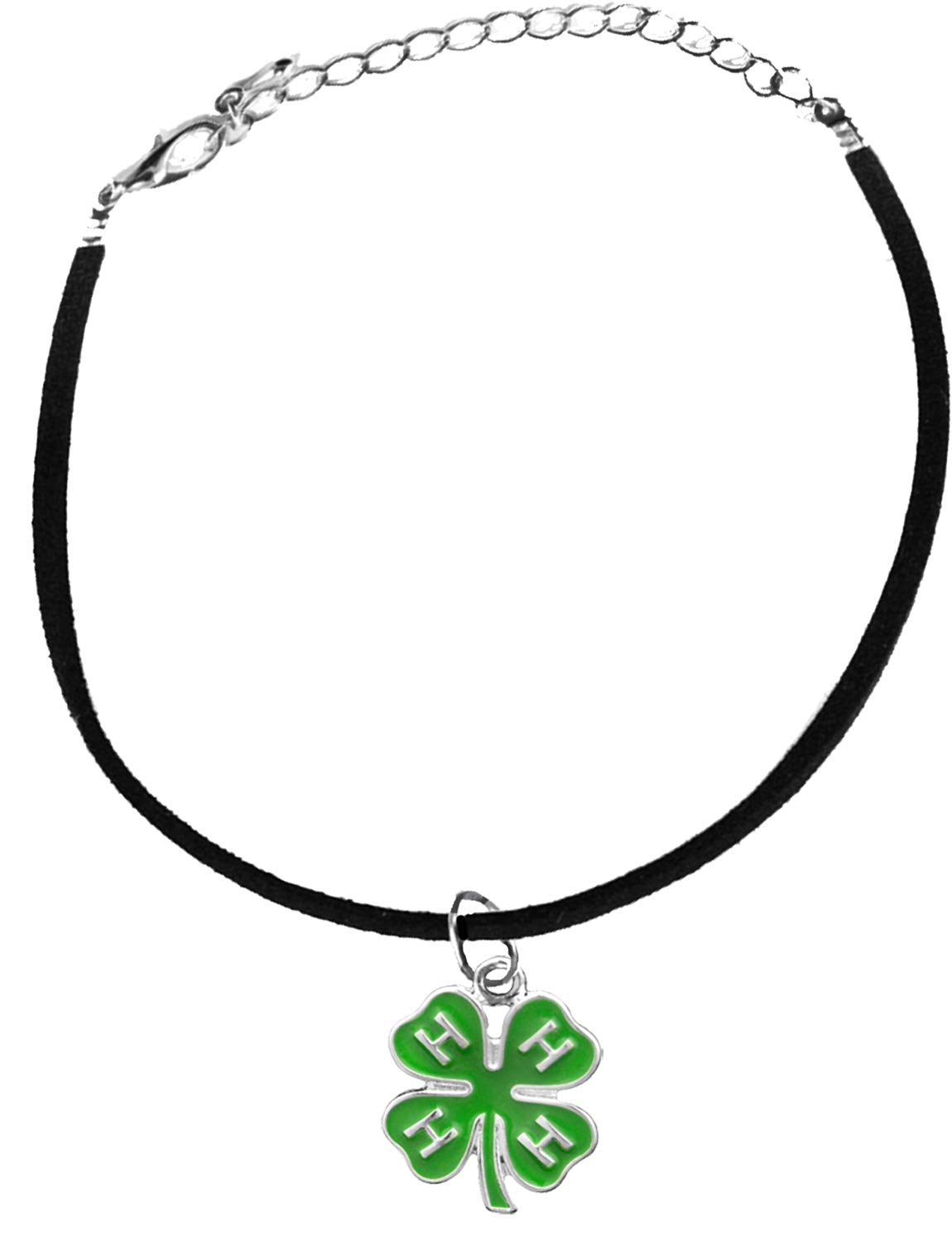 4-H Club Adjustable Black Suede Charm Bracelet, Hypoallergenic, Safe-No Nickel, No Lead And No Poisonous Cadmium In Metal