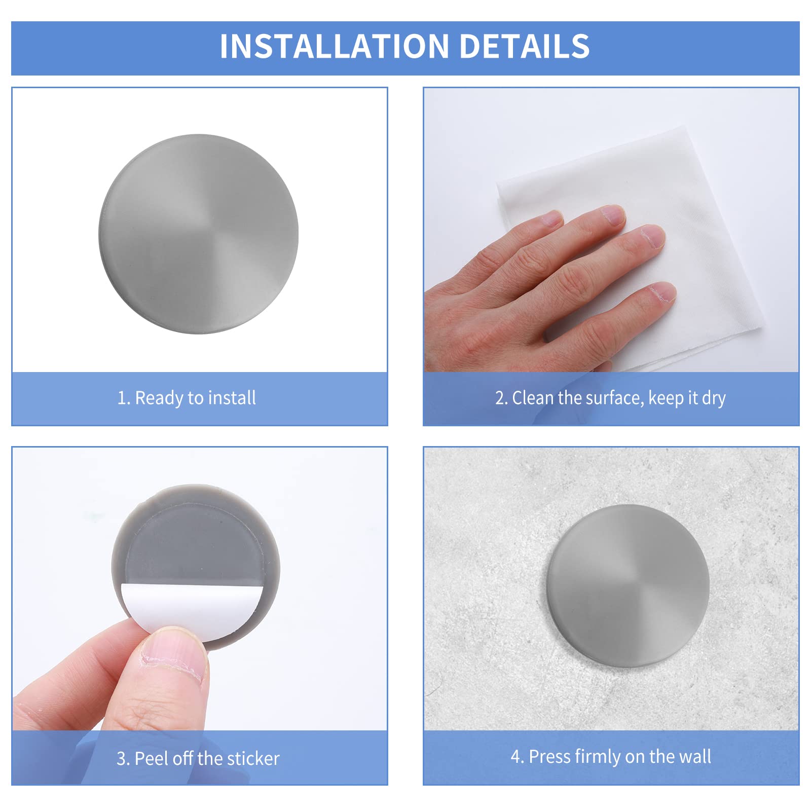 6 PCS Door Knob Wall Protector - Round Door Knob Wall Protector with Back Adhesive, Wall Protector from Door Knobs, Rubber Crash Pad for Walls Protects Wall Surface (White, Gray, Black)