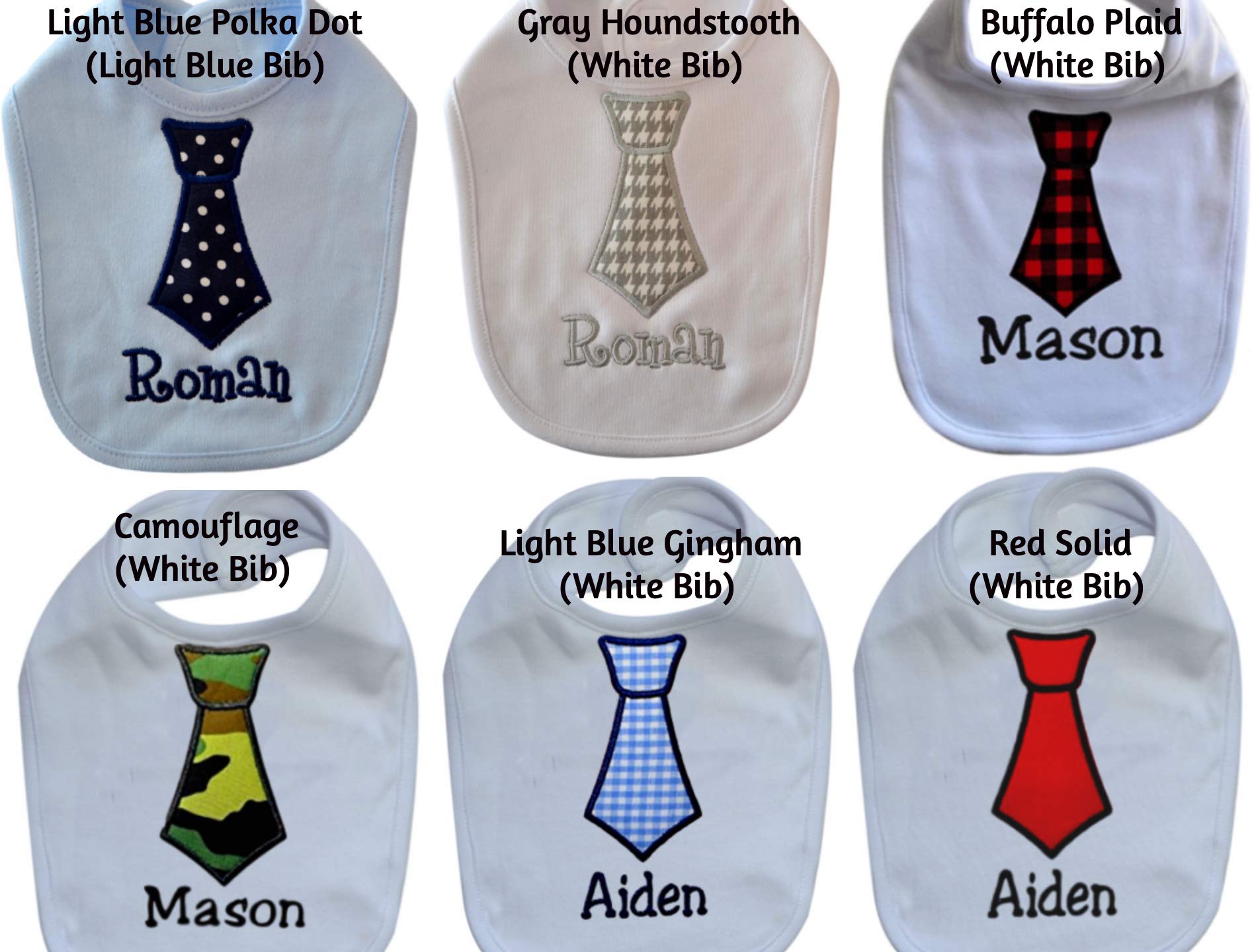 Funny Girl Designs Personalized BIB for Baby Boys Embroidered with Your Custom Name with Fabric Tie (Blue Polka Dot)