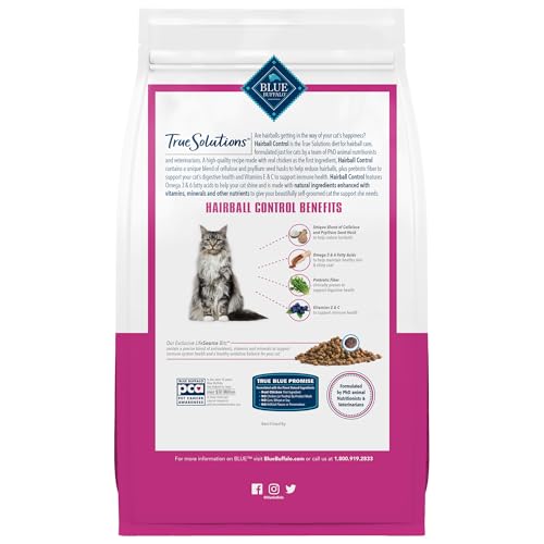 Blue Buffalo True Solutions Hairball Control Natural Dry Food for Adult Cats, Chicken, 11-lb. Bag