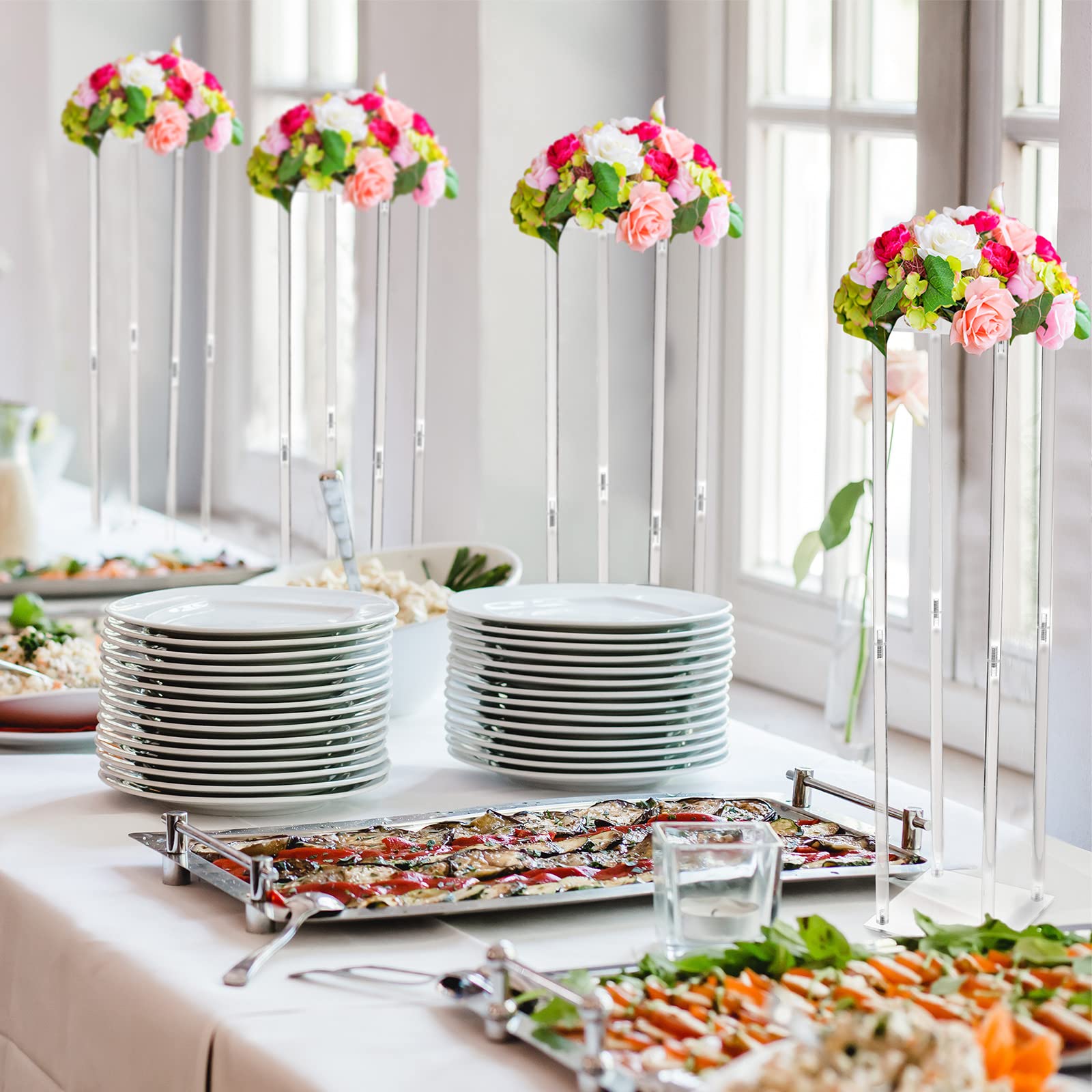 6 Pcs Flower Stand for Wedding Centerpieces for Tables Tall Vase Stand Wedding Flower Stands with Plates for Wedding Party Home Table Decor (7.9 x 7.9 x 31.5 Inch, Acrylic)