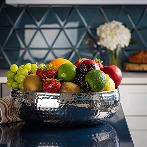 Salad Bowl and Serving Utensils - Hammered Detailing - Stainless Steel - Luxurious Serving Bowls By Colleta Home (12" Hammered Salad Bowl)