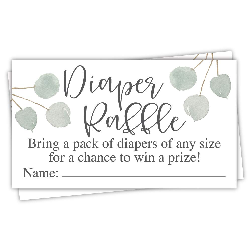 50 Pretty Greenery Diaper Raffle Tickets for Baby Shower - Invitation Inserts - Gender Neutral