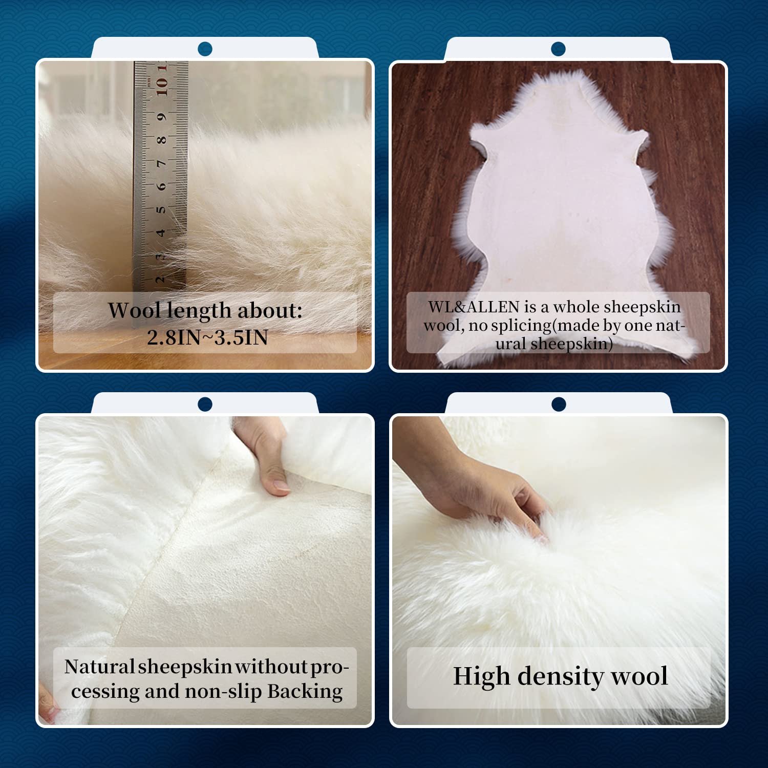 WL&ALLEN Large Sheepskin Rug Genuine Thick and Lush 3 Inch Pile,Luxury Australian Pelts |Large Sheepskin Wool Area Rugs (Large Single Pelt 2'6" x 3'7",Ivory White)