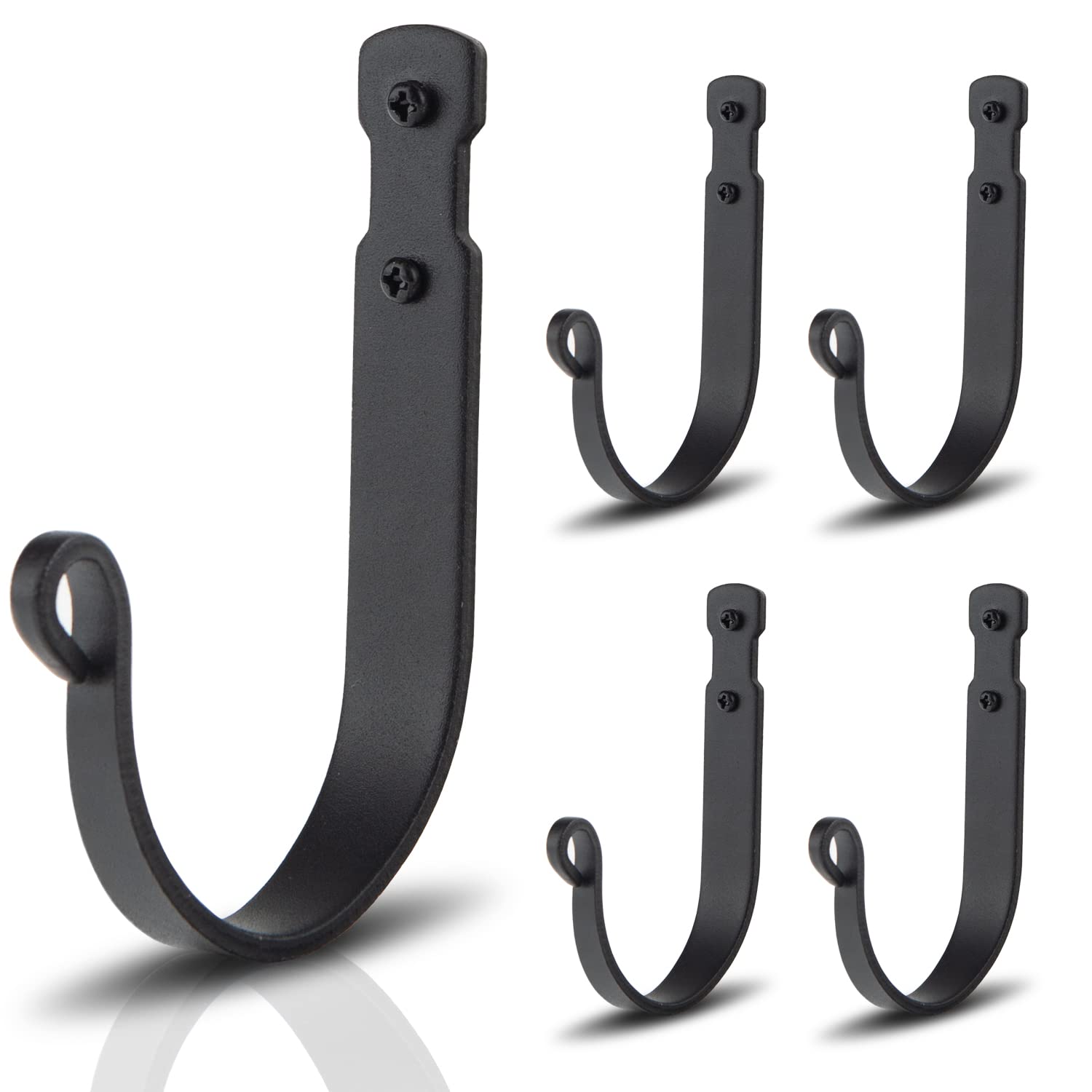 AKBFOX Black Wrought Iron Wall Mounted Hooks Heavy Duty Vintage Decorative Hanger for Home Garage Bathroom Kitchen Door Office Hanging Coat, Keys, Towel, Tools, Bags, Hat, 5 Packs