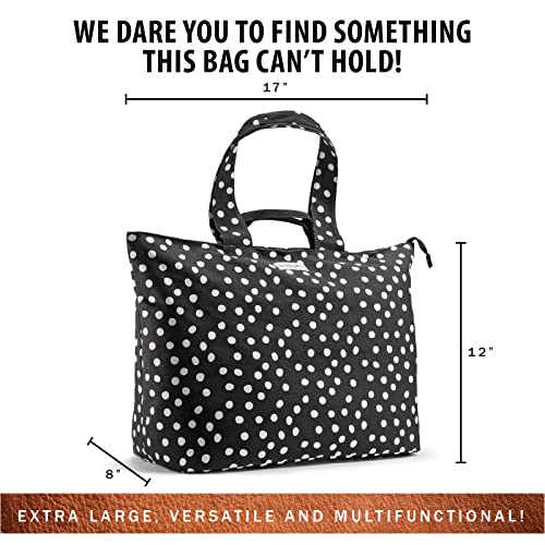 Foundry by Fit + Fresh, All The Things Tote Bag, Luggage, Travel Duffle Bag, Weekender Bags for women, and Beach Bag, B&W Dot extra large