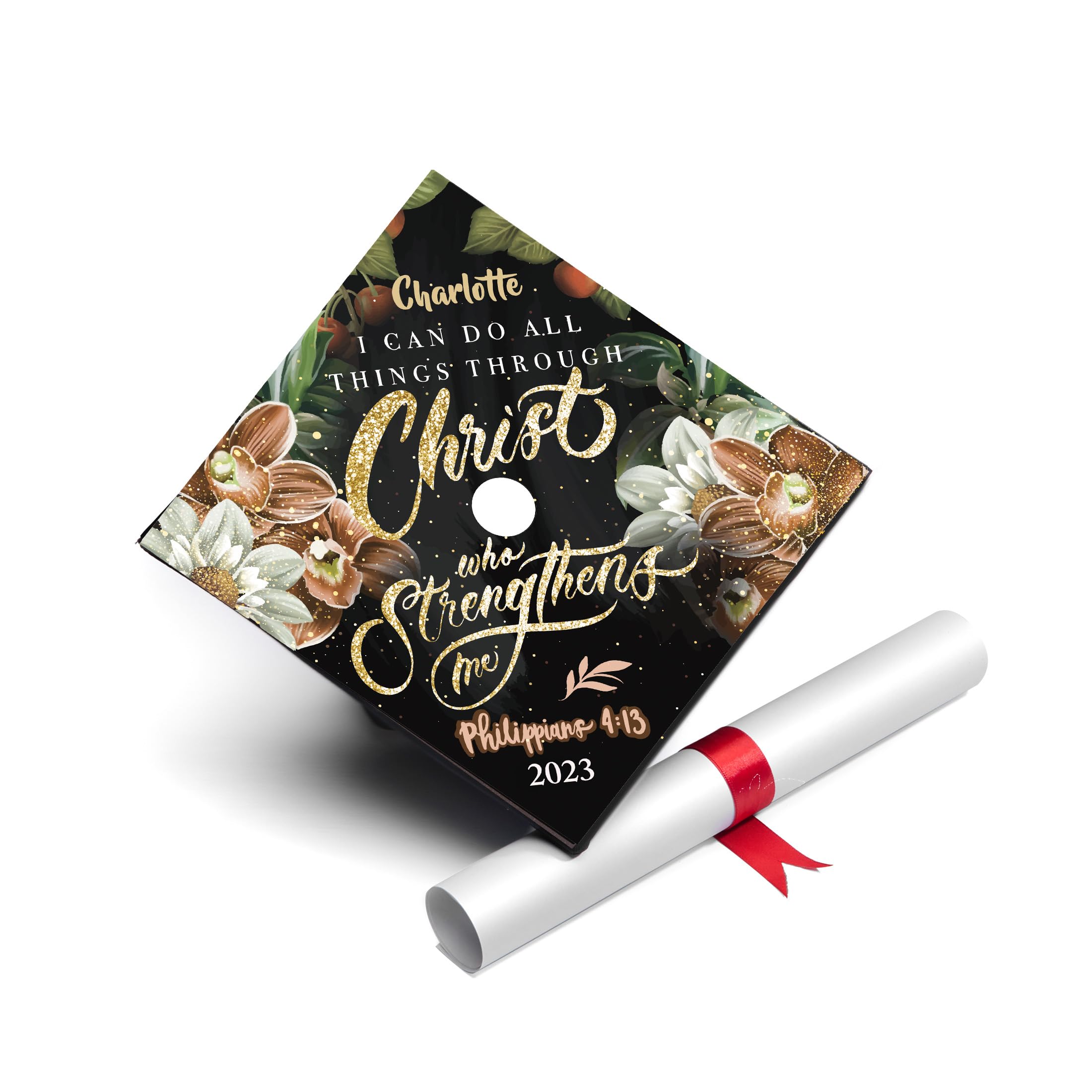 Once Upon A Time Personalized Graduation Cap Topper 2024 Graduation Gift Graduation Cap Decorations Handmade, I can do all things through Christ strengthen me.
