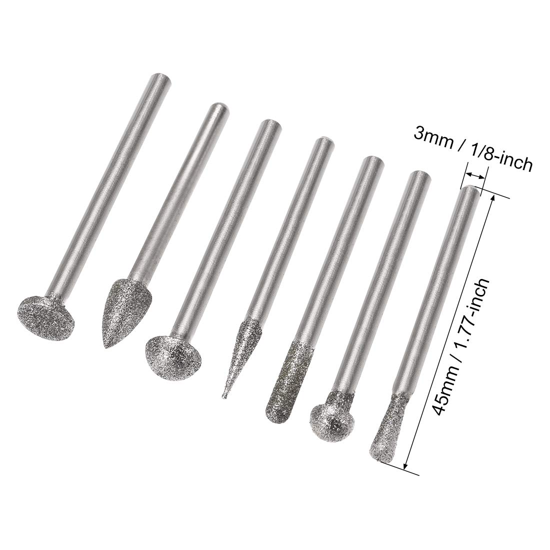 uxcell Diamond Burrs Bits Sets Grinding Drill Kits Carving Rotary Tool for Glass Stone Ceramic 120 Grit 1/8" Shank Small Head 50 Pcs
