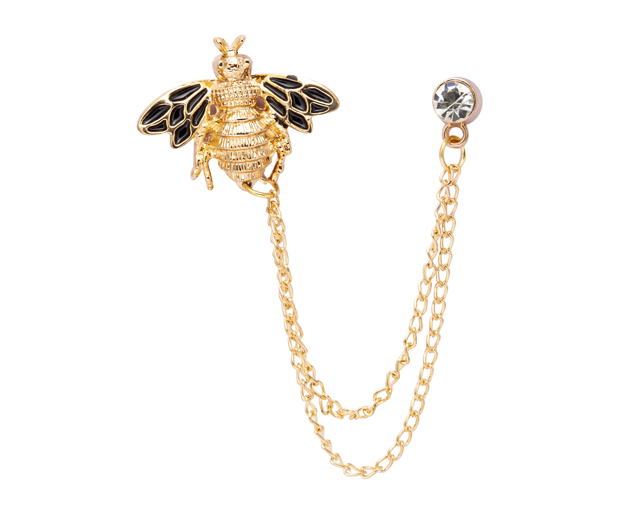 A N KINGPiiN Lapel Pin for Men Bee with Hanging Chain Brooch Suit Stud, Shirt Studs Men's Accessories (Gold)