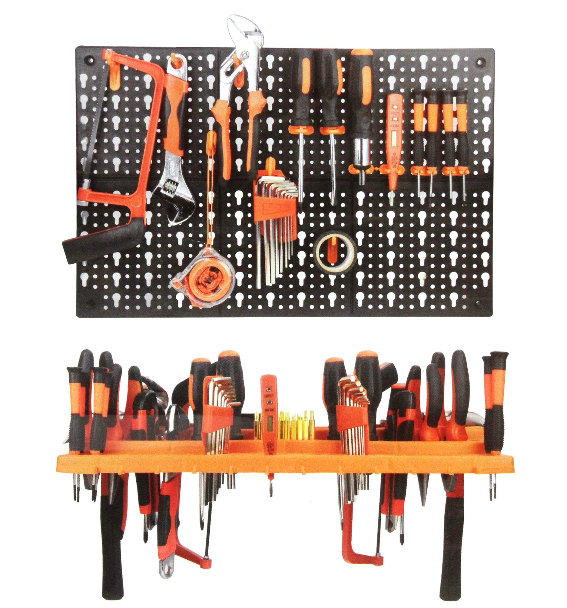 VViViD 27 pcs ABS Plastic 39" x 10.5" Wall-Mounted DIY Tool Organizer Pegboard and Tray Set 50lb Capacity.