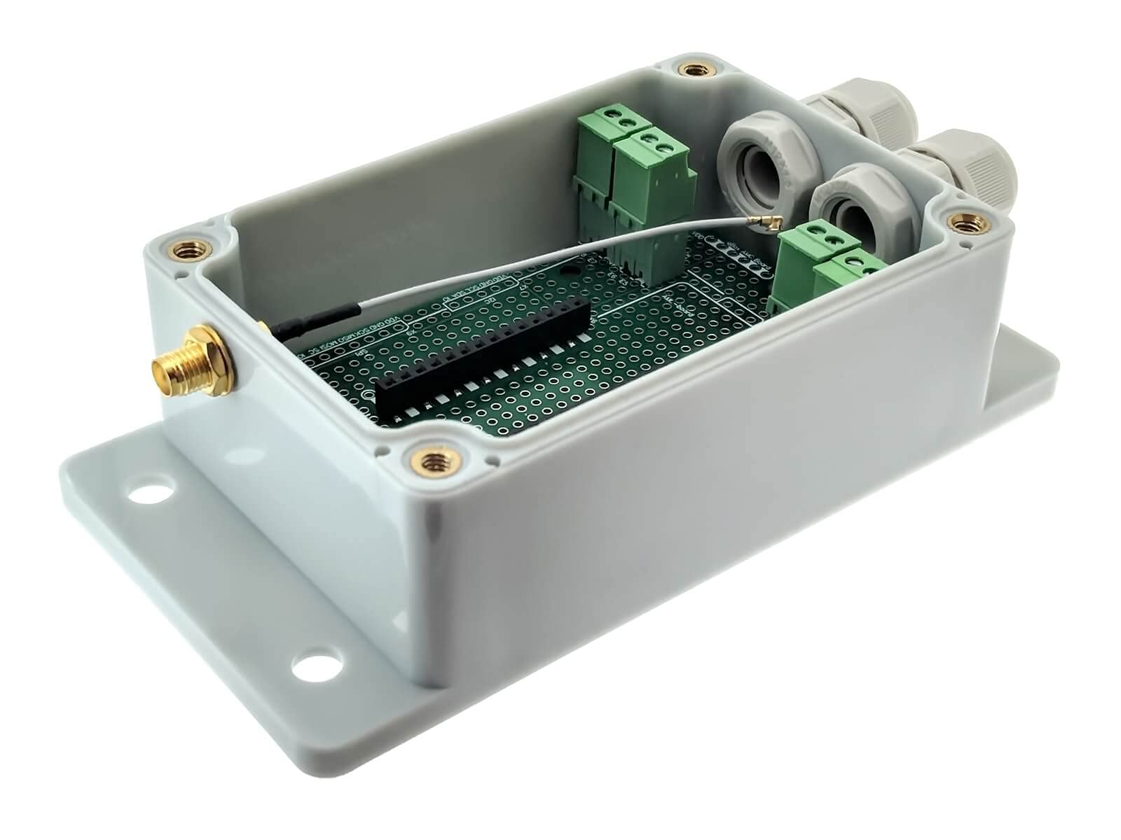 qBox AMC DIY IOT Enclosure Kit (One SMA), IOT Enclosure for Arduino MKR ESP32 Cellular LoRa WiFi Board, Waterproof IP65 Enclosure with Glands, prototyping PCB, connectors Set and SMA