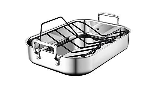 Le Creuset Stainless Steel Roasting Pan with Nonstick Rack, 14" x 10"