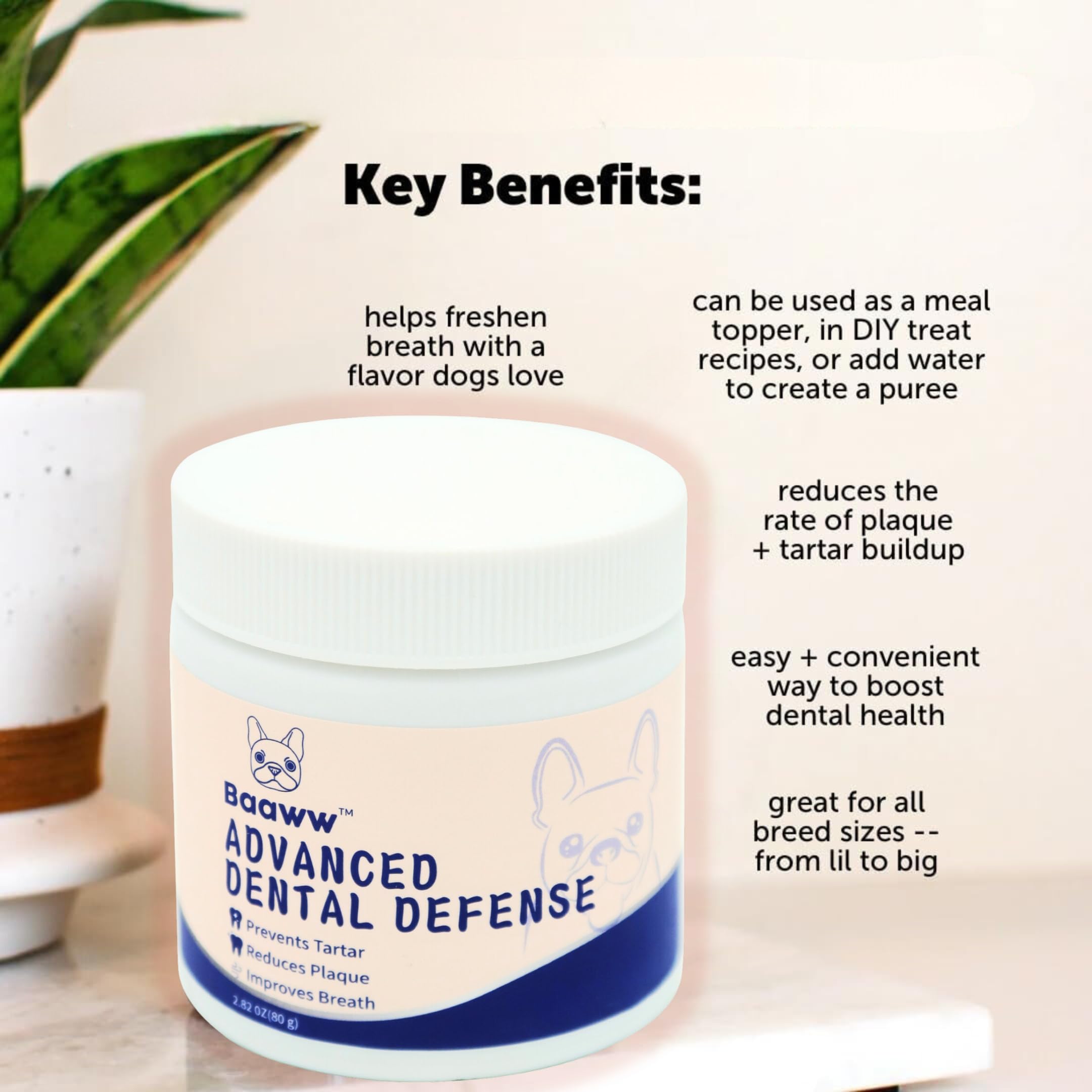 Baaww Dog Dental Powder - Dog Teeth Cleaning Made Easy – Plaque & Bad Breath - Formulated for All Dogs 2.82OZ 80 Gram Pack