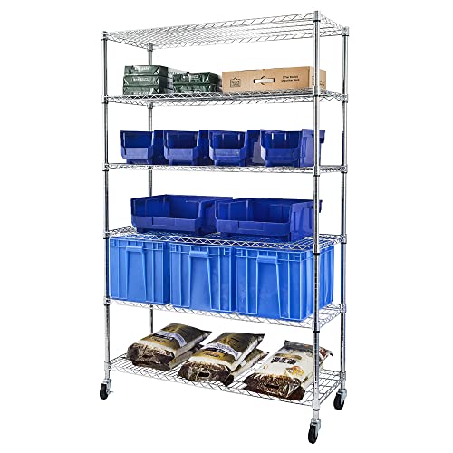 47.24 "L × 17.72 "W × 70.87 "H Wire Shelf Unit Storage Car Metal Shelf Rolling Utility Car, 6-Layer Caster Adjustable Layer Rack Restaurant Garage Pantry Kitchen