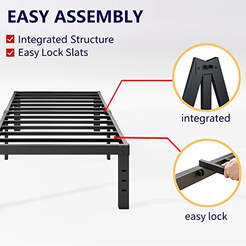 Neslime 18 Inch Heavy Duty Twin Bed Frames No Box Spring Needed, Metal Platform Bed Frame Twin for Heavy People, Easy Assembly, Noise Free, Black