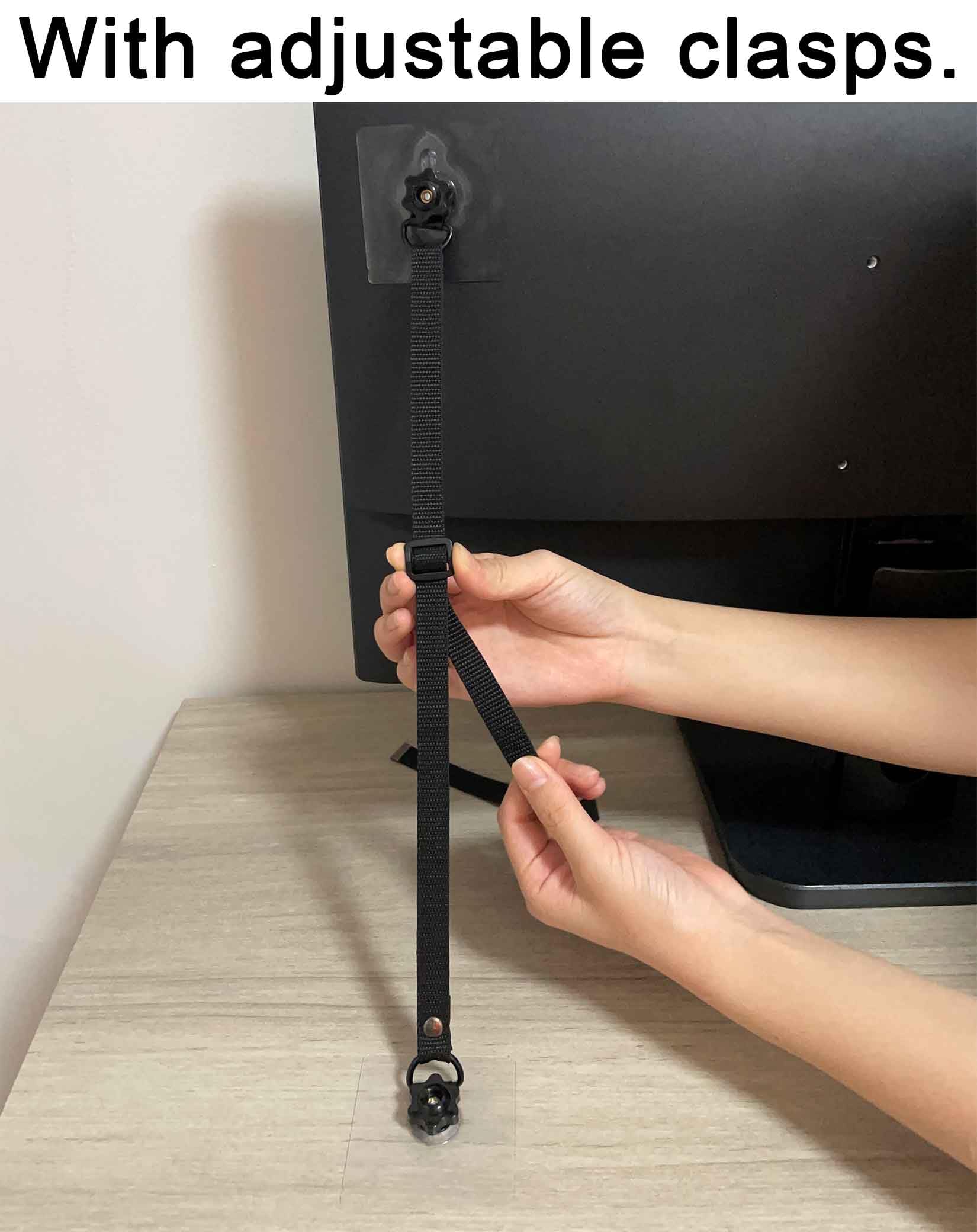 6 Pcs No-Drill Flat Screen TV Safety Straps, Adhesive and Adjustable Anti-Tip Furniture Anchor Kit for Baby Proofing