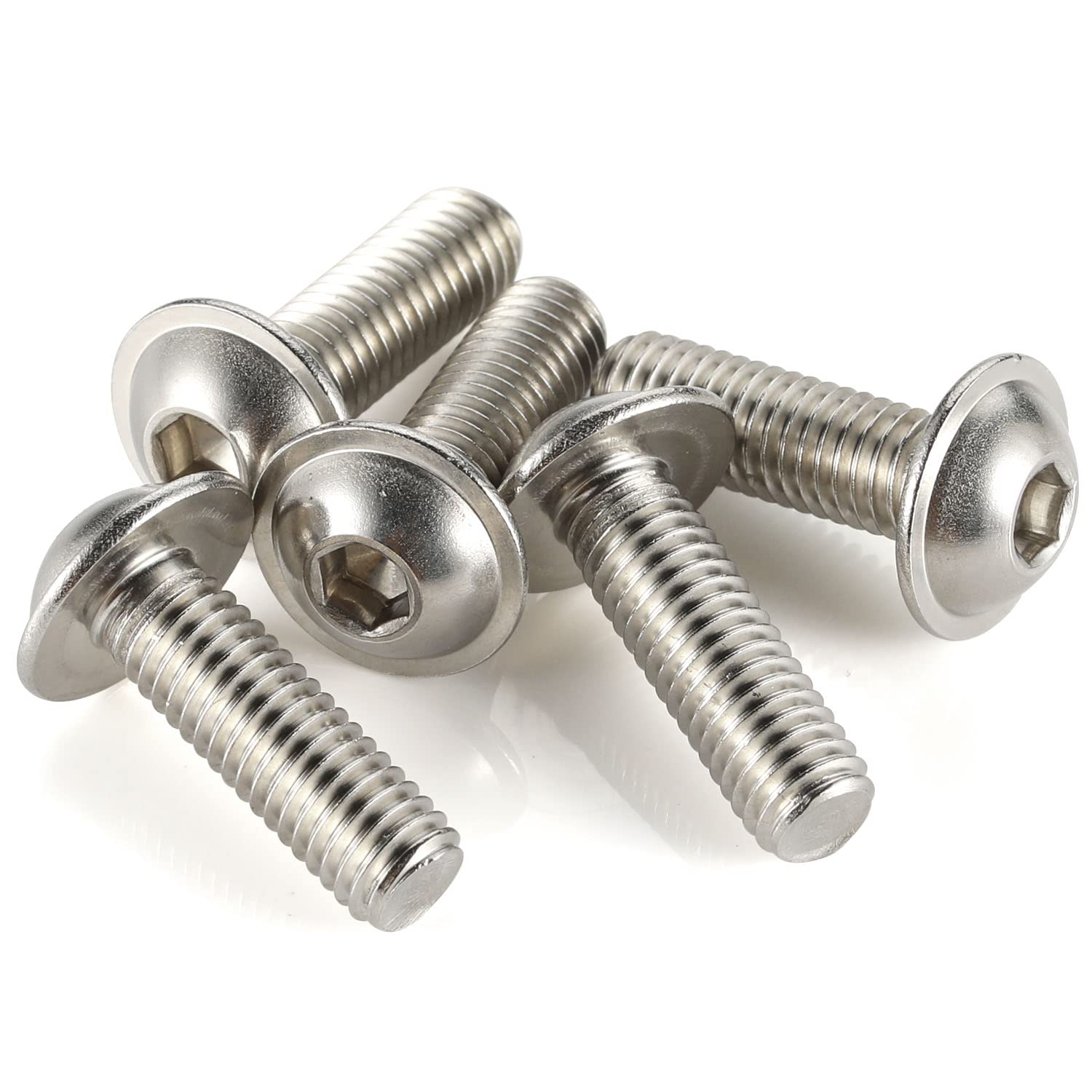 M8-1.25 x 60mm Flanged Button Head Socket Cap Screw Bolts, 304 Stainless Steel 18-8, Allen Socket Drive, Bright Finish, Fully Threaded, Pack of 10