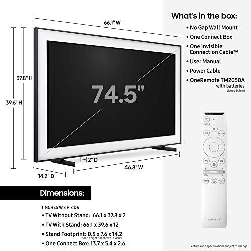 SAMSUNG 75-inch Class FRAME QLED LS03 Series - 4K UHD Dual LED Quantum HDR Smart TV with Alexa Built-in (QN75LS03TAFXZA, 2020 Model)