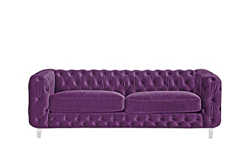 Iconic Home Modern Contemporary Tufted Velvet Down-Mix Cushons Acrylic Leg Sofa, Purple