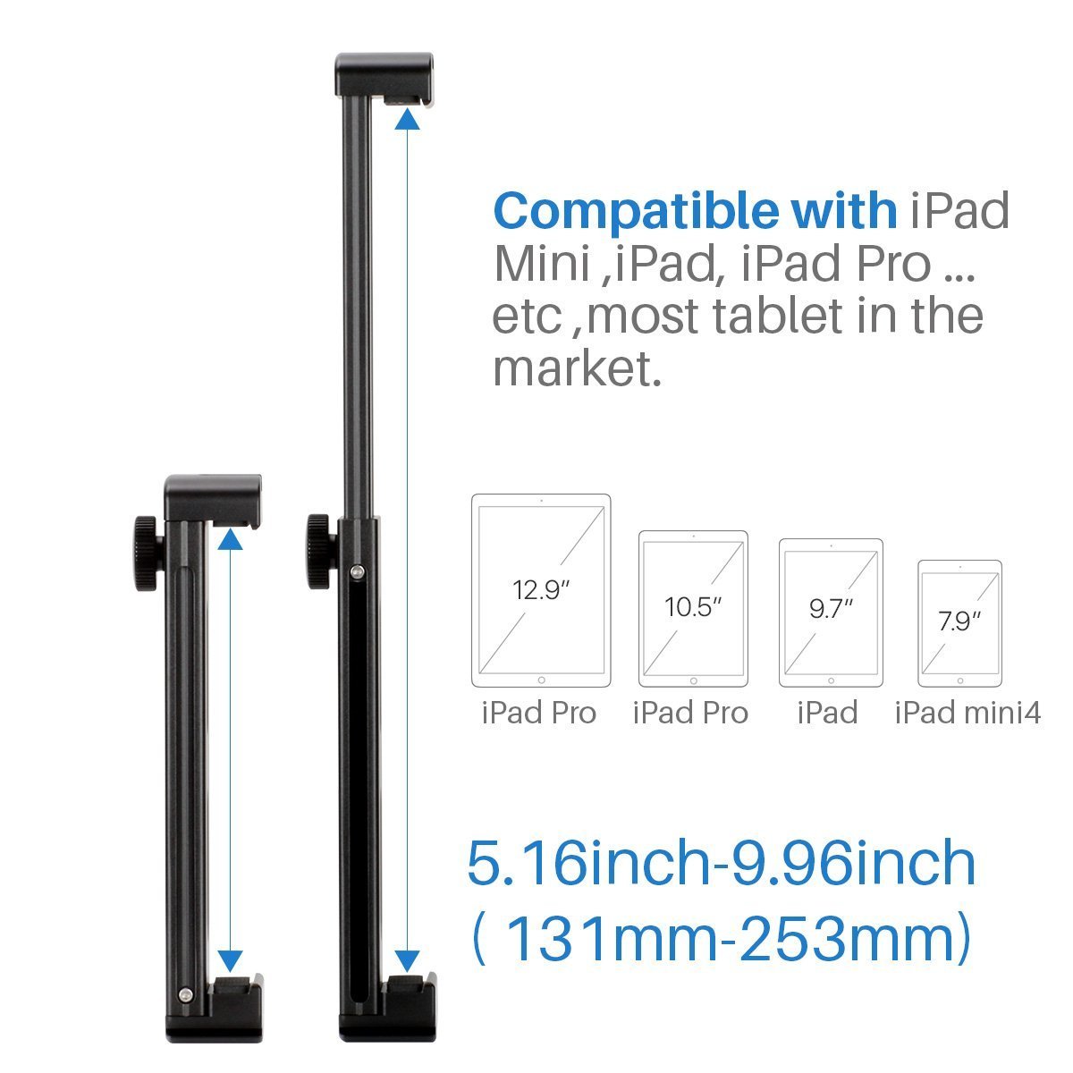 ULANZI Aluminum iPad Tablet Tripod Mount Light Attachment w ipad,7.9-12.9 inches Adjustable Clamp w Cold Shoe Mount Compatible with iPad Mini iPad 2/3/4, iPad Air/Air2, iPad Pro Video Recording