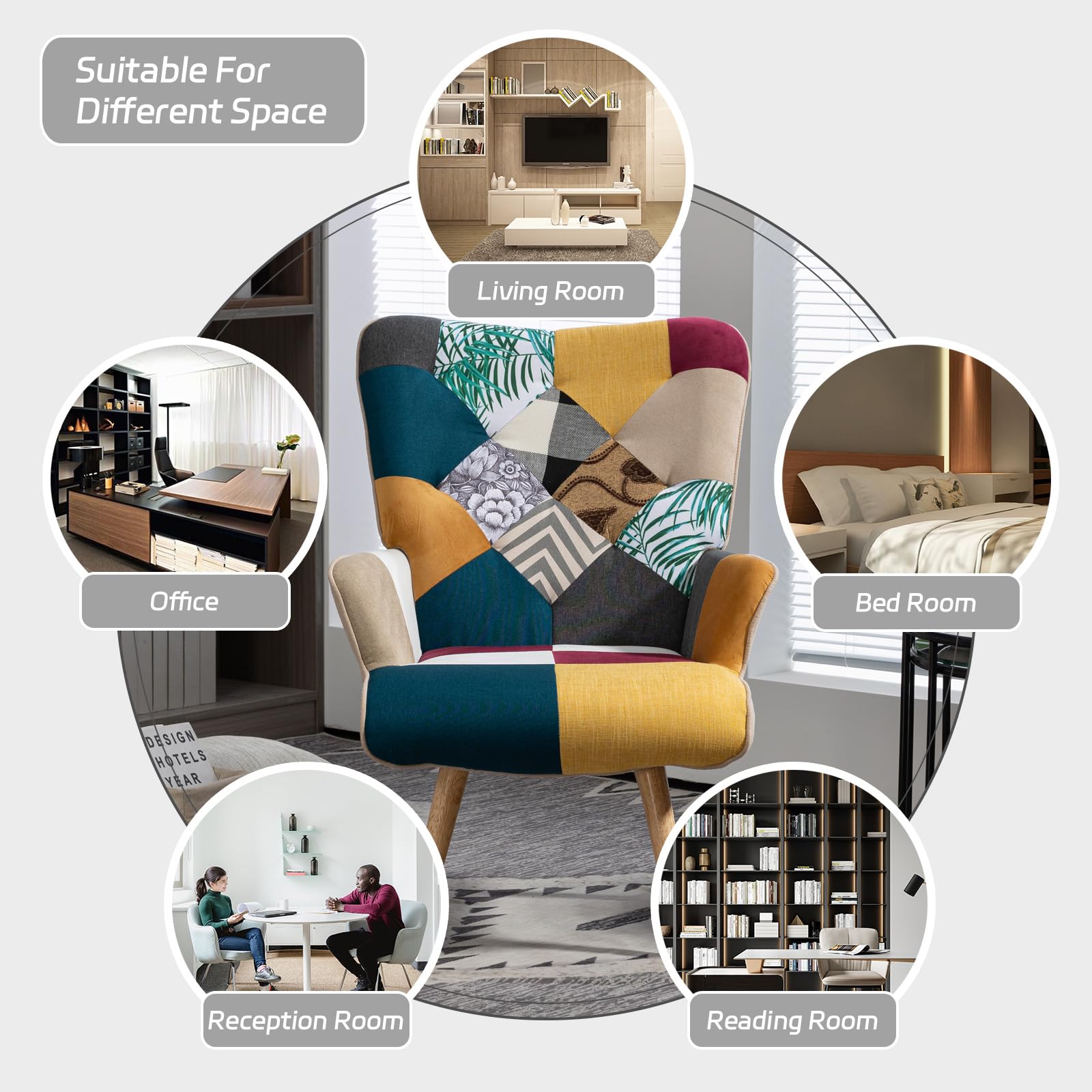 SAETSFEG Living Room Accent Chair with High Backrest, Bedroom Plaid Bohemian Upholstered Armchair for Mid Century, Modern Cozy Chairs for Small Spaces, Colorful 2 Pack