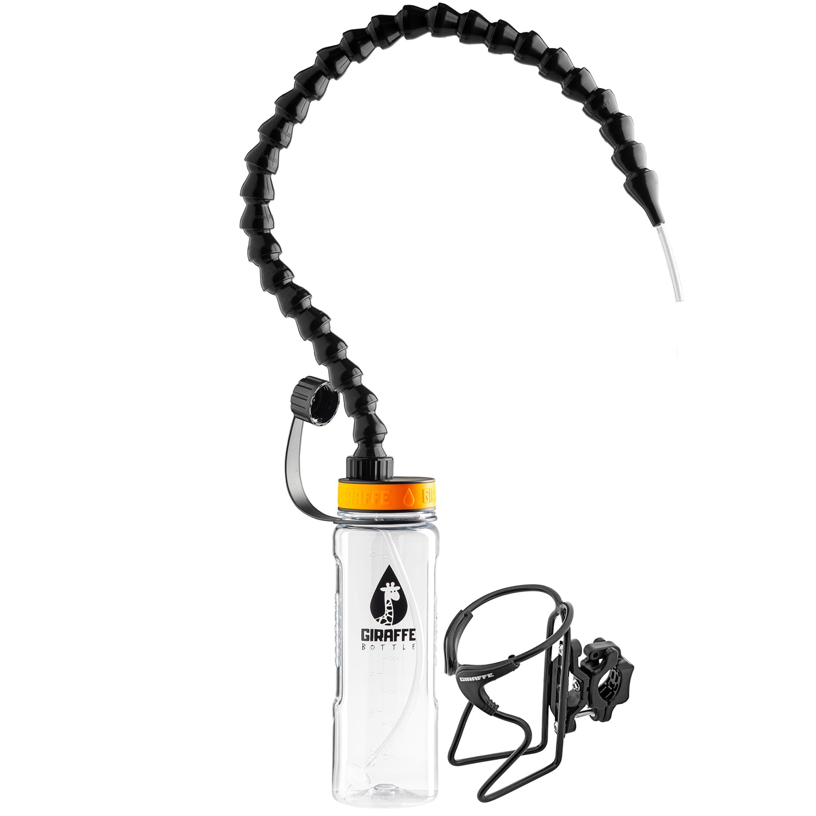 Giraffe Bottle Tower Hands Free Drinking System, Clear Tritan Bottle, with Round Tube Mounted Bottle Holder (length 25 in / 63 cm)