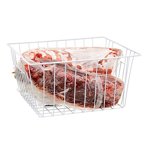 Freezer Organizer Bin, Kitchen Metal Wire Storage Basket, Pantry Cupboard Household Container Divider with Handles, Bathroom, Closet, Bedroom, Office, Rustproof - White(4)
