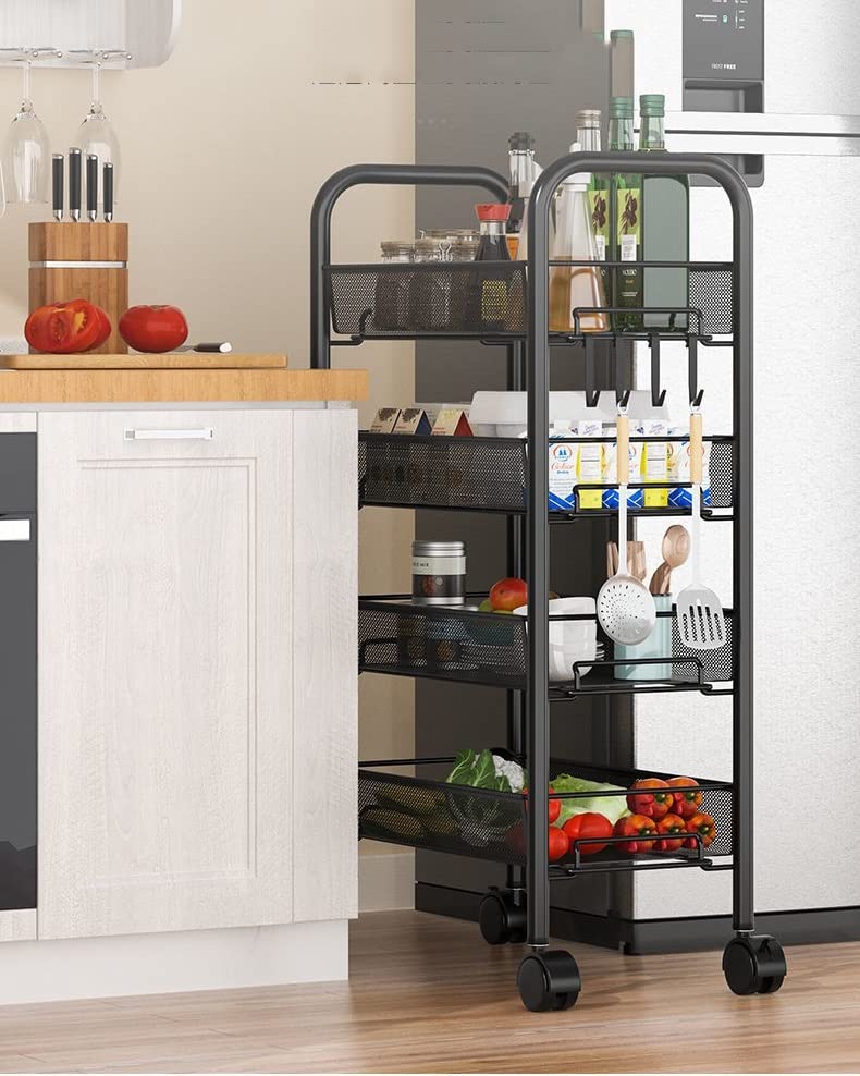 QUANJJ Kitchen Rack Storage Rack Bathroom Bedroom Storage Movable Trolley Storage Rack