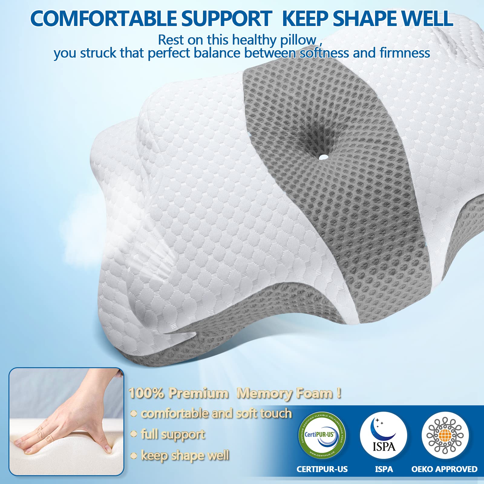 5X Pain Relief Cervical Pillow for Neck and Shoulder Support,Ear Piercing Pillow Design Cervical Memory Foam Pillows, Orthopedic Ergonomic Neck Pillow,Contour Bed Pillow for Side,Back,Stomach Sleeperā¦