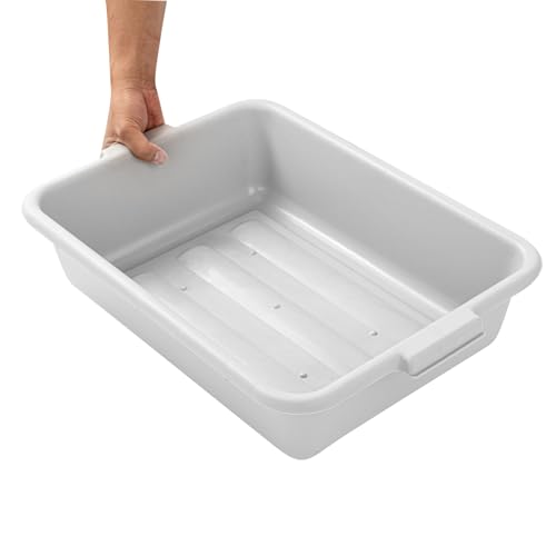 Restaurantware TUB ONLY: RW Clean 20 x 15 x 5 Inch Kitchen Bus Tub 1 Durable Bus Utility Box - Easy-Grip Handles Freezable White Plastic Bus Box For Restaurants Or Catering Services