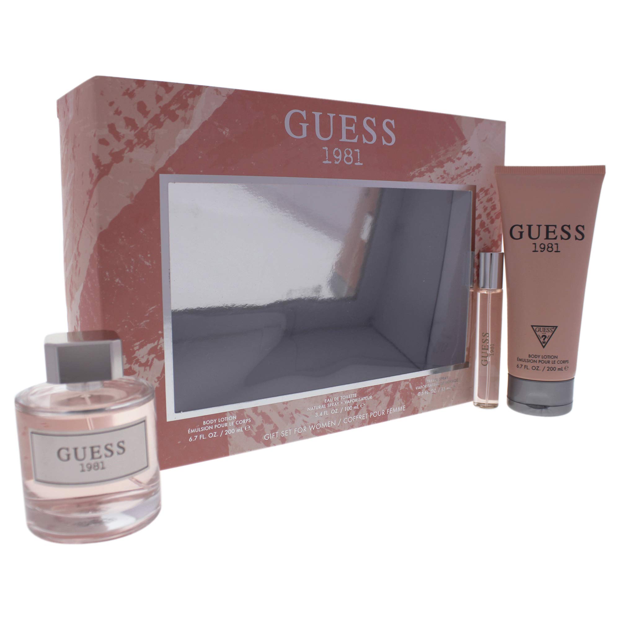 Guess 1981 for Women 3 Piece Gift Set, 3.4oz Eau De Toilette Spray + 0.5oz Eau De Toilette Spray + 6.7oz Body Lotion