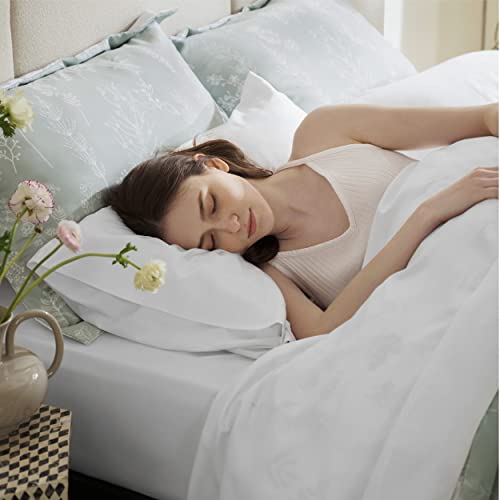 Bedsure Cooling Sheets Set White, Rayon Made from Bamboo, Queen Sheet Set, Deep Pocket Up to 16", Hotel Luxury Silky Soft Breathable Bedding Sheets & Pillowcases