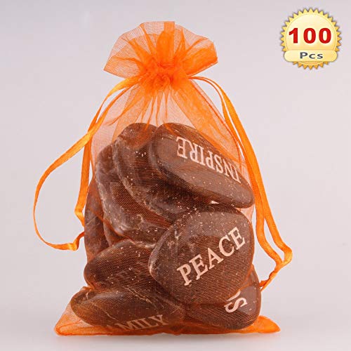 PMLAND 100 Pieces Orange Organza Drawstring Pouches for Candy Jewelry Party Wedding Favor Gift and Present Bags 4 x 6 Inch