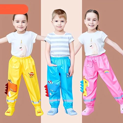 Toddlers Rain Waterproof Pants Little Boys Mud Dirty Proof Trousers Lightweight Hood Rain Poncho Kids Rain Suit Blue 1-2 Years