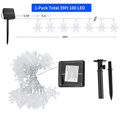 Solar Christmas Snowflake String Lights 100 Led 32.9 Feet Outdoor Waterproof Fairy Lights with 8 Lighting Modes for Wedding, Party, Tree, Room, Garden, Patio, Yard, Home(Pure White)