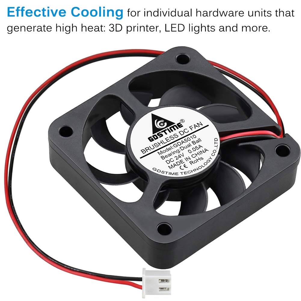 GDSTIME 50mm x 50mm x 12mm 24v Dual Ball Bearing Brushless Cooling Fan