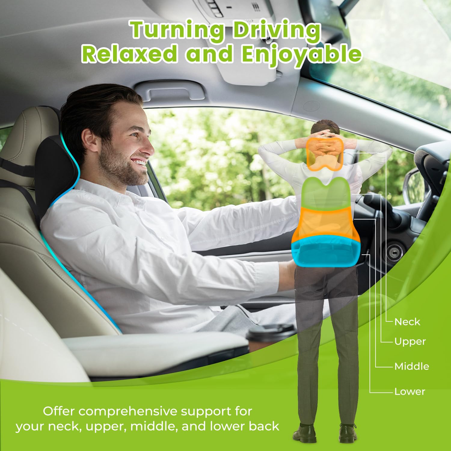 Dreamer Car Back Support Lumbar Support for Car & Car Neck Pillow kit for Driving Fatigue Relief,Memory Foam Ergonomic Car Pillow Comfort Your Neck and Back,Black