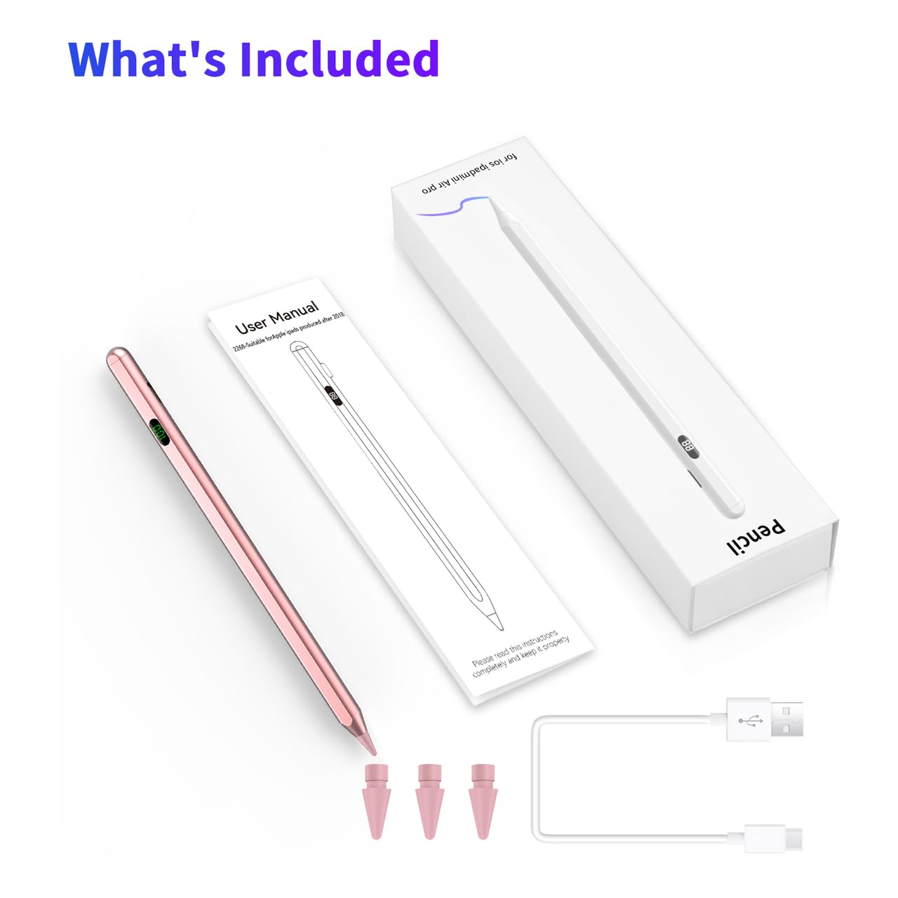 Stylus Pencil for iPad Pro 2024 13/12.9/11 inch M4, with 0.5h Fast Charge Palm Rejection for iPad Air 11/13 M2 6th/5th/4th/3rd, iPad 10th/9th/8th/7th/6th, iPad Mini 6th/5th