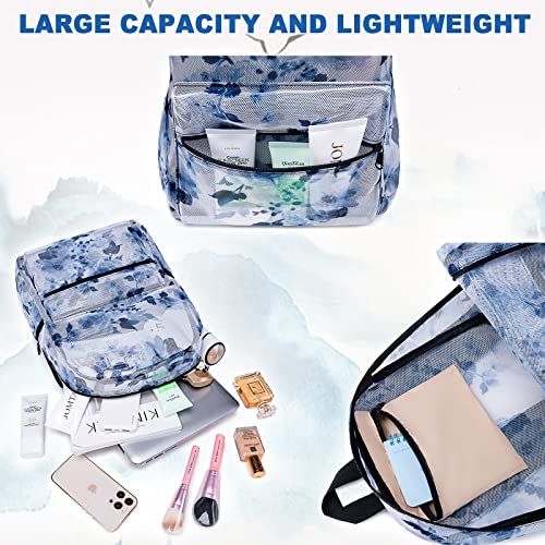 CAMTOP Mesh Backpack for Girls Kids Semi-Transparent See Through Sturdy Bookbag Casual Daypack for School Beach Swim Work Gym