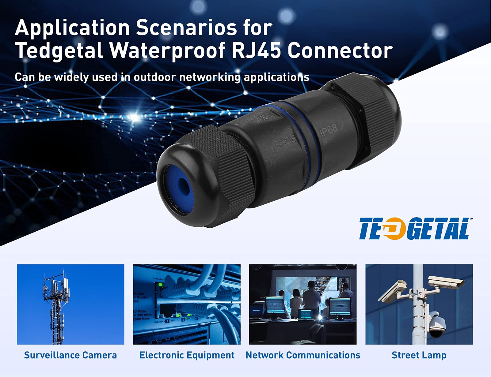 Tedgetal Waterproof RJ45 Connector 2 Pack IP68 Cat6/Cat5E/Cat5 Coupler Shielded for Outdoor Ethernet LAN Cable Extender Female to Female