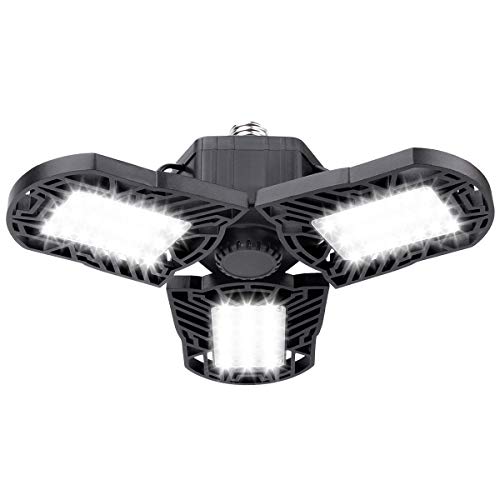 RUNDA LED Garage Lights, 60W Deformable Garage Ceiling Light 6000LM E26 Basement Light with 3 Adjustable Panels LED Light Bulbs for Workshop, Barn, Warehouse and More